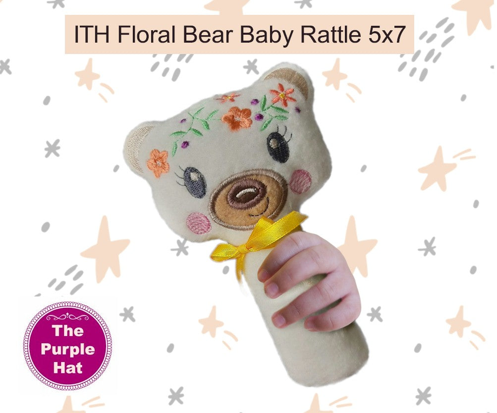 ITH Floral Bear Baby Rattle 5x7 – The Purple Hat