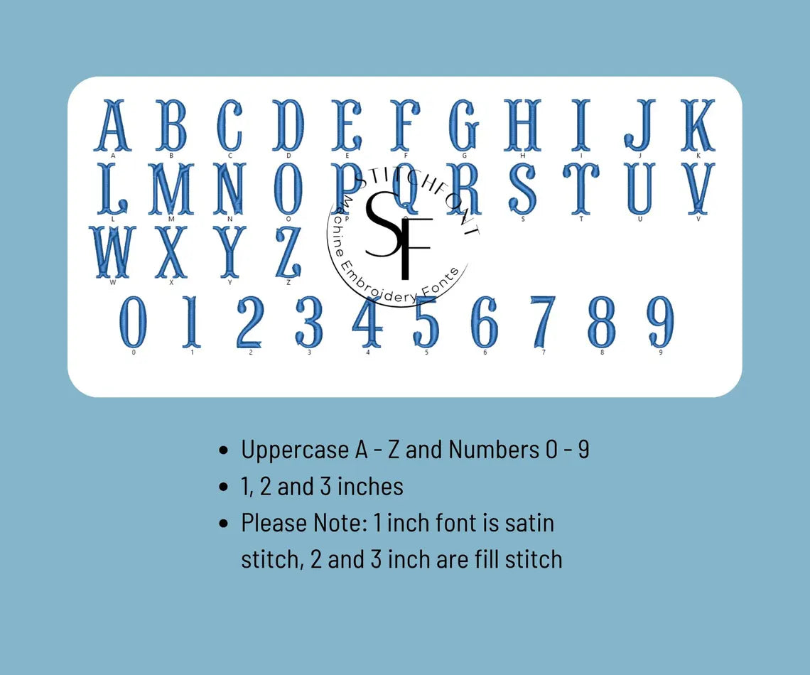 Machine Embroidery Satin and Fill Stitch Font - Fishtail - 3 sizes - 8 ...